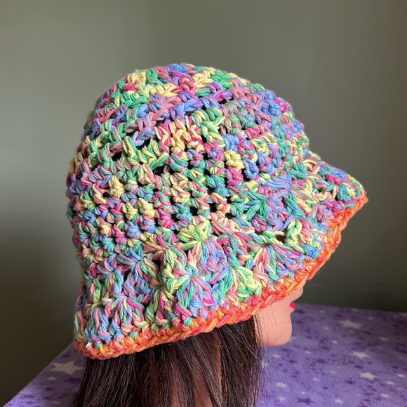 cotton hat | Accessories | Colorful Crochet Cotton Beach Bucket Hat ...